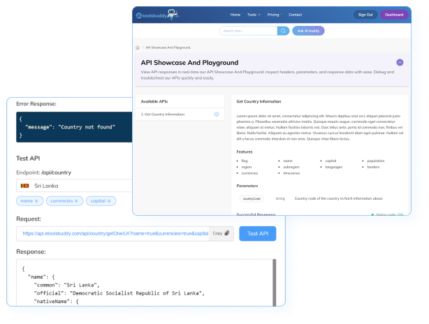 API Showcase And Playground | etoolsbuddy