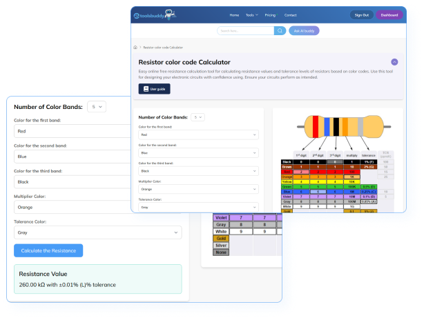 Free Resistor Color code to resistance Calculator | etoolsbuddy